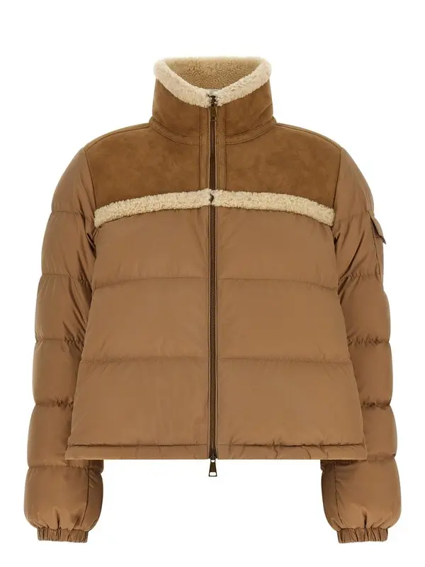 Moncler Aurore Down Jacket With Suede And Shearling Details - Cream
