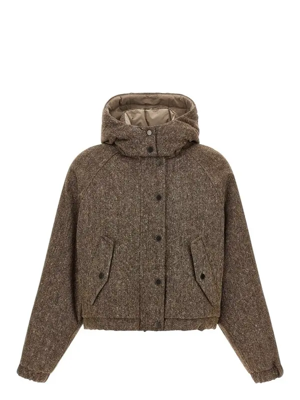 Brunello Cucinelli Donegal Tweed Down Jacket - Brown