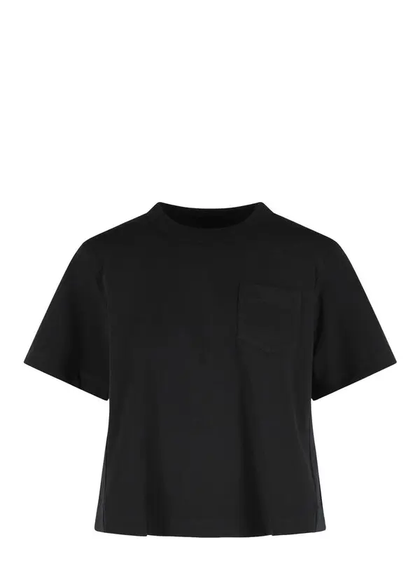Sacai Cotton T-shirt With Patch Pocket And Denim-effect Panel - Black