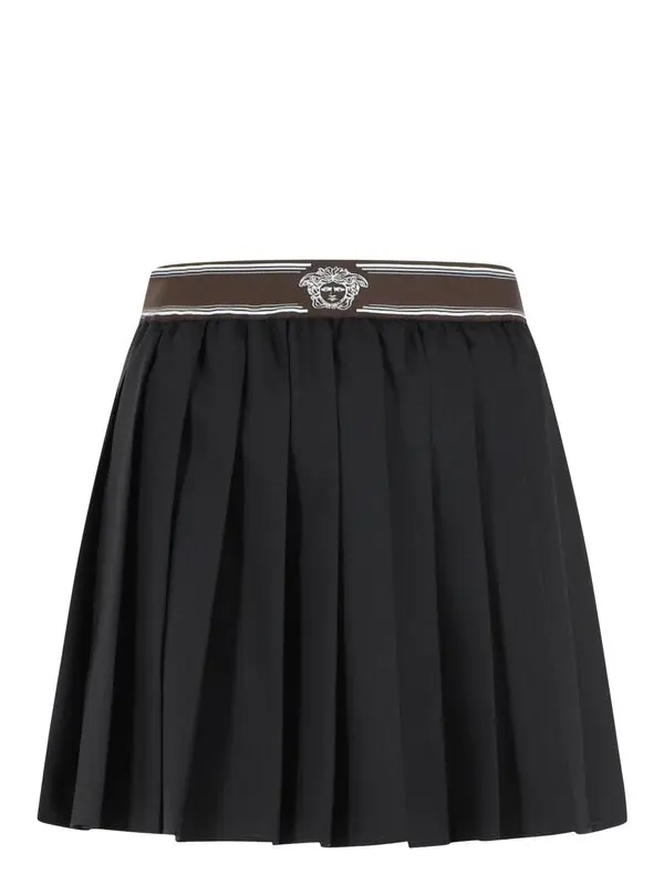 Versace Pleated Mini Skirt With Medusa Elastic Waistband - Black