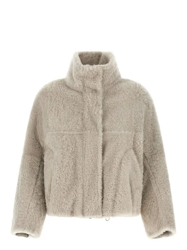 Brunello Cucinelli Cropped Shearling Jacket With High Neck - Cream