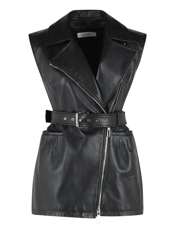 Sportmax Sleeveless Leather Belted Jacket - Black