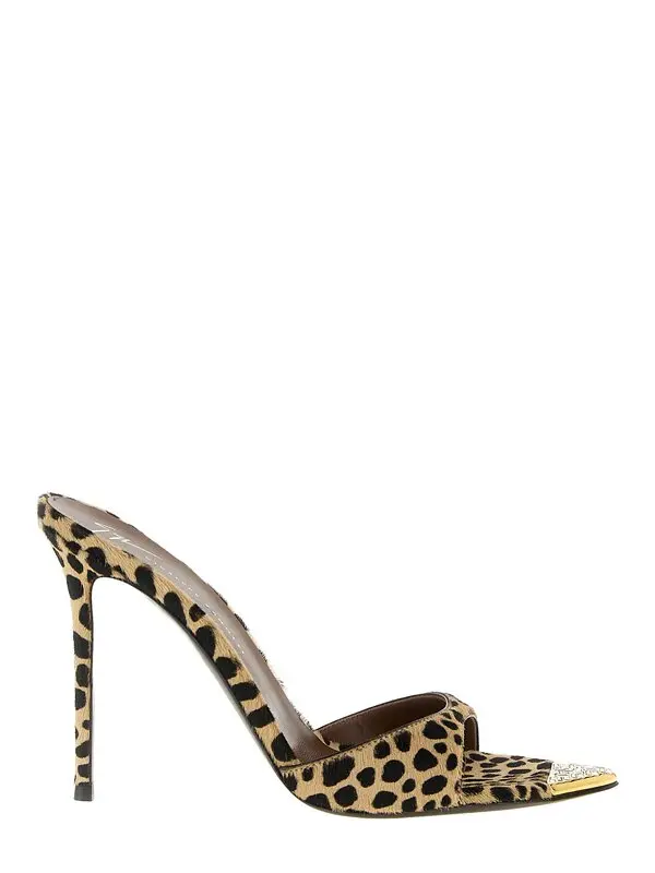 GIUSEPPE ZANOTTI Intriigo Savage' Leopard Print Pony Hair Mules With Embellished Gold Tone Toe - Multicolor
