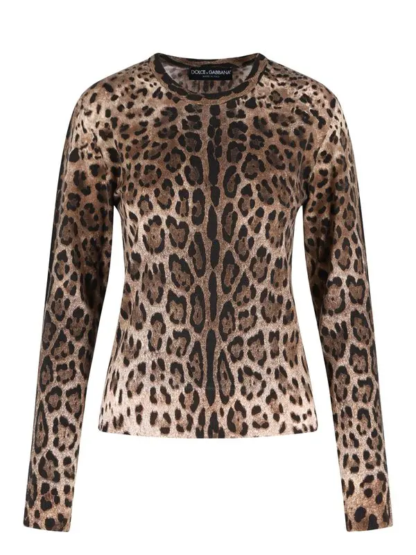 Dolce & Gabbana Leopard Print Virgin Wool Sweater - Brown