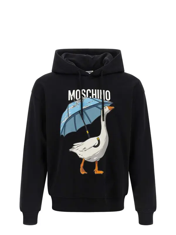 Moschino Goose" Graphic Print Cotton Hoodie - Black