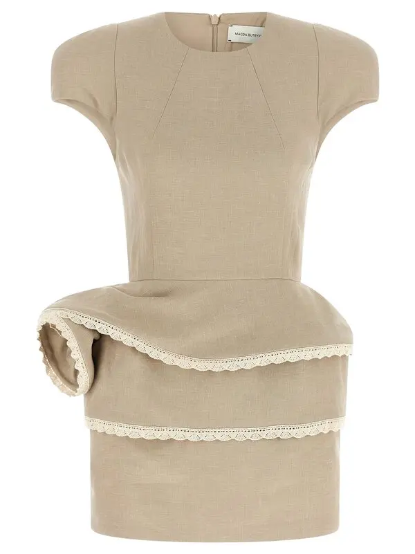 Magda Butrym 52" Sculptural Mini Dress With Rosette Detail And Crochet Lace Trim - Cream