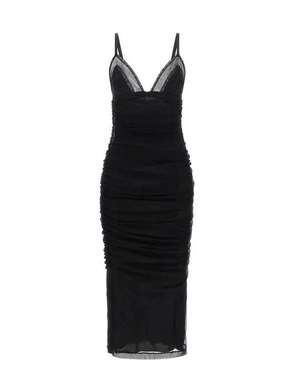 Dolce & Gabbana Longuette Slip Dress With Lace Inserts - Black