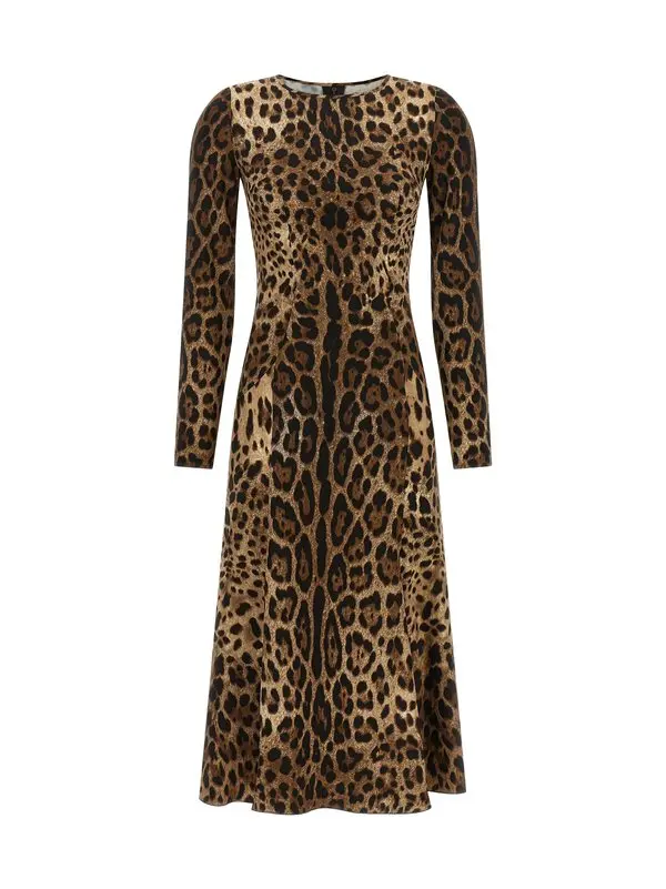 Dolce & Gabbana Leopard Print Midi Dress - Brown
