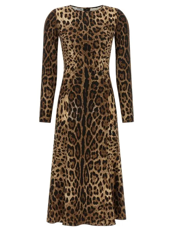 Dolce & Gabbana Leopard Print Midi Dress - Brown