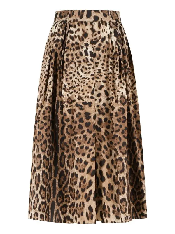 Dolce & Gabbana Leopard Print Cotton Midi Skirt - Brown