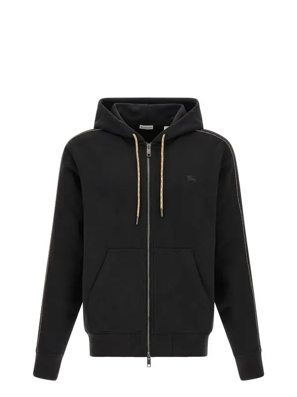 Burberry Scott' Zip-up Hoodie With Checked Trim - Black