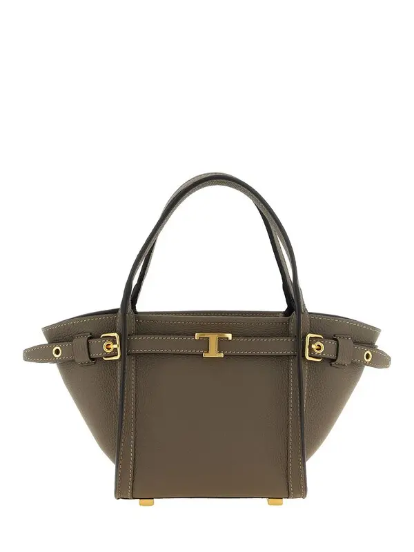 TOD'S Tim' Mini Shopping Bag In Hammered Calf Leather - Gray