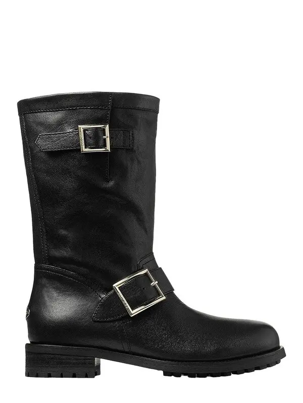 JIMMY CHOO Biker Mid Calf Leather Boots - Black