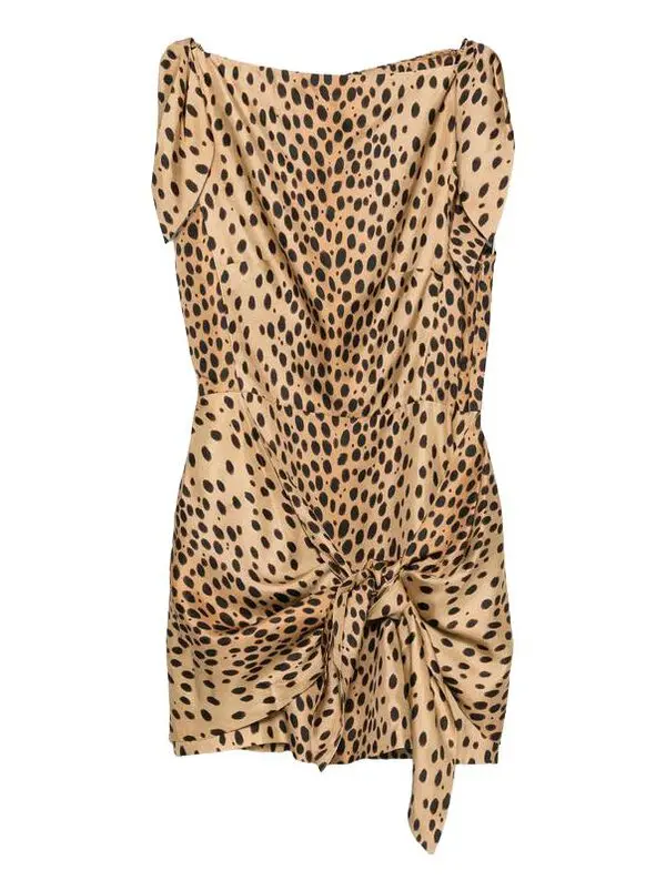 Cult Gaia Sleeveless Leopard Print Silk Dress - Cream