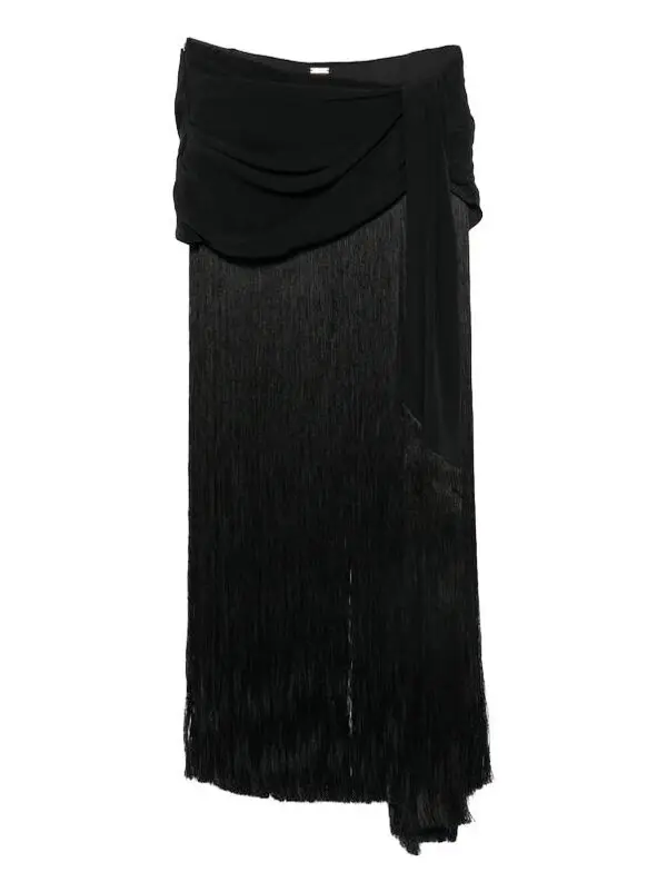 Cult Gaia Fringe Trim Floor Length Skirt - Black