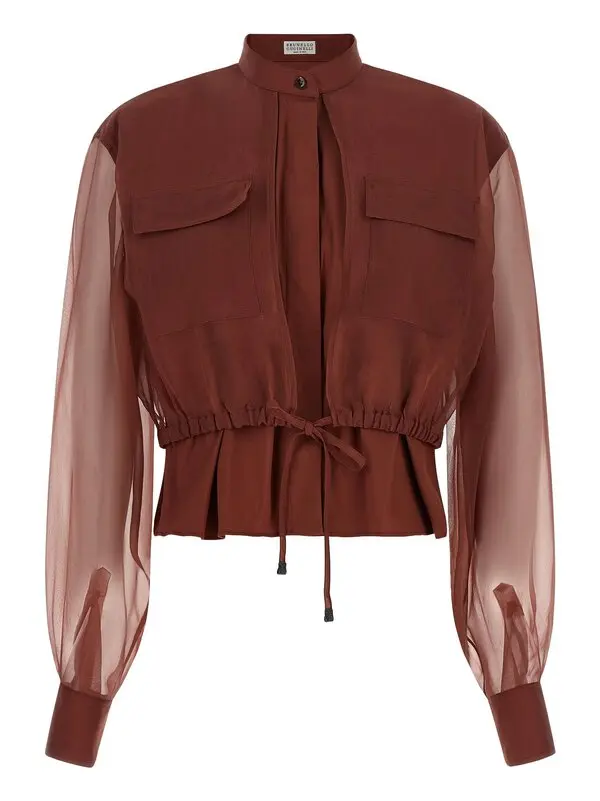 Brunello Cucinelli Silk Sleeve Blouse - Brown