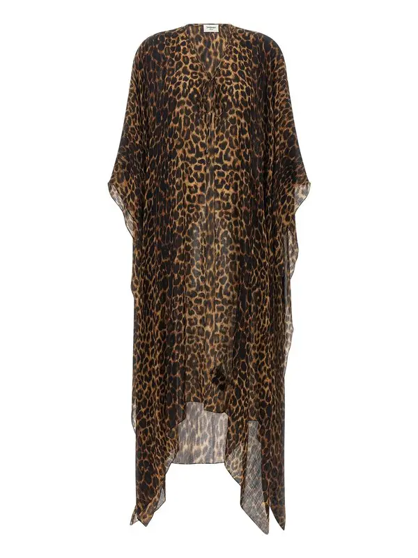 Saint Laurent Animal Print Wool Caftan - Brown