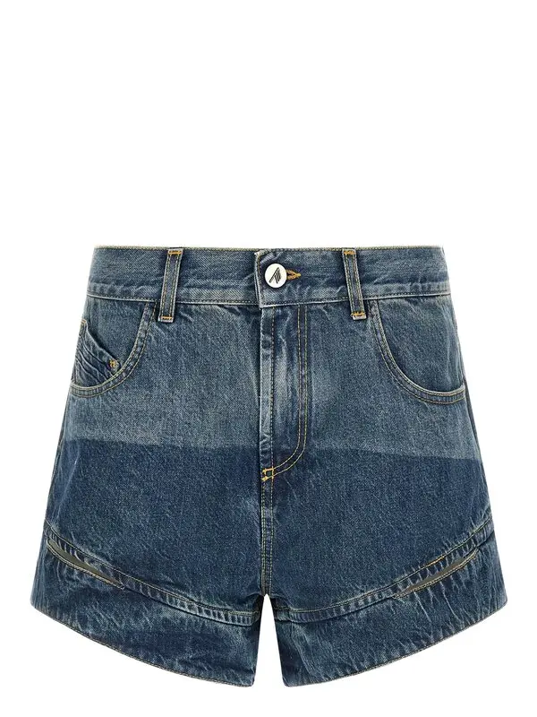 Attico Two-tone Denim Cut-out Shorts - Blue