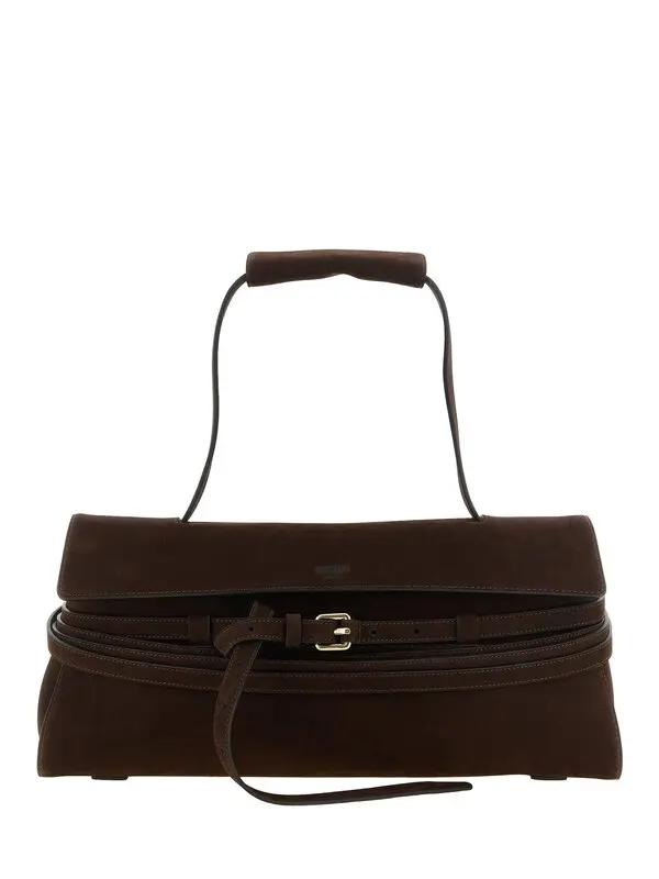 Moschino Tie Me' Shoulder Bag In Nubuck Leather - Brown