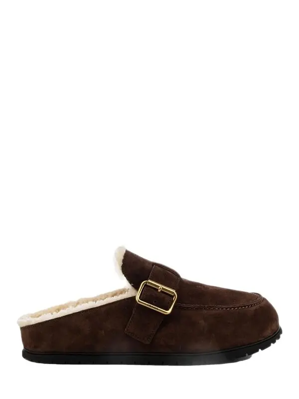 Prada Suede Slippers With Sheepskin Lining - Brown