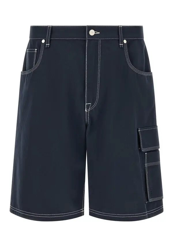 Fendi Cotton Canvas Bermuda Shorts With Contrast Stitching - Blue