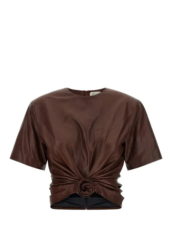 Magda Butrym 15' Sheep Leather T-shirt With Floral Appliqu - Brown