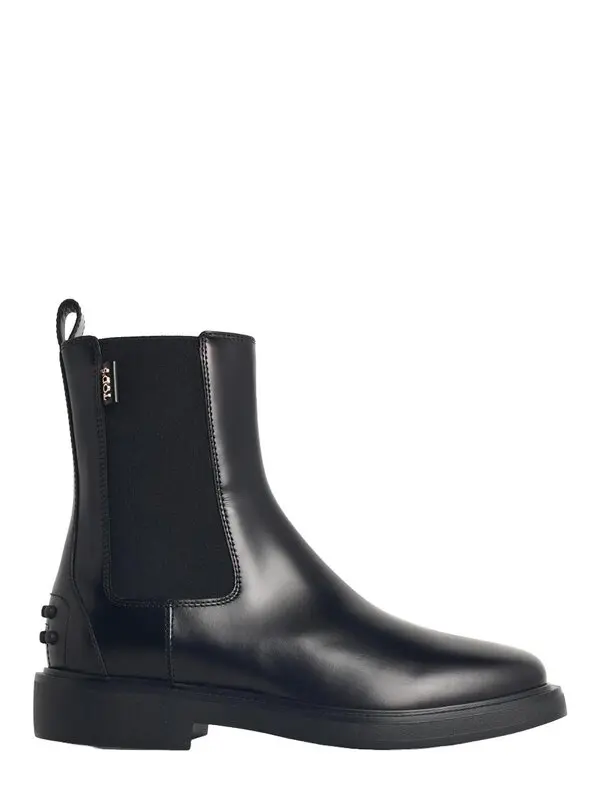 TOD'S Leather Ankle Boots With Elastic Inserts - Black