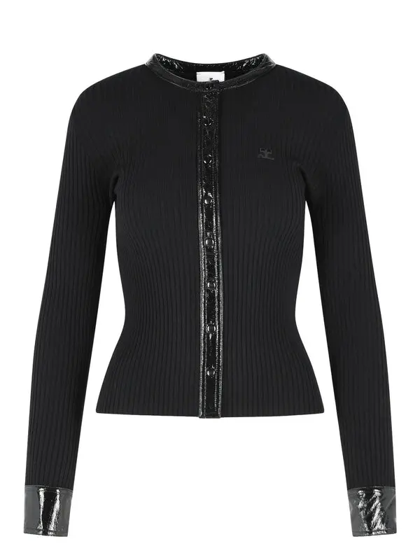 COURREGES Viscose Blend Cardigan With Eco Leather Details - Black