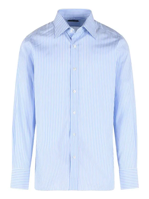 TOM FORD Light And White Cotton Shirt - Blue
