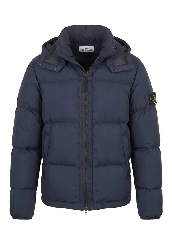 Stone Island Tear-resistant Down Jacket With Detachable Hood - Blue