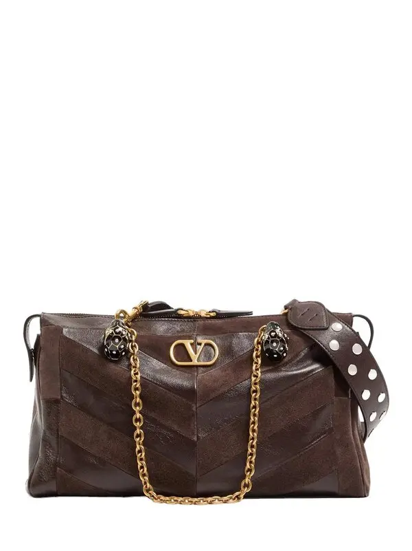 Valentino Garavani Panthea Medium Shoulder Bag In Suede And Nappa Leather - Brown
