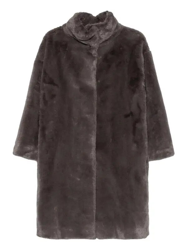 Herno High-neck Faux Fur Coat - Gray