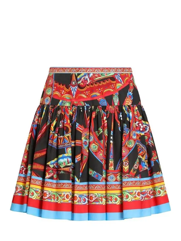 Dolce & Gabbana Popeline Skirt With "carretto" Print - Black