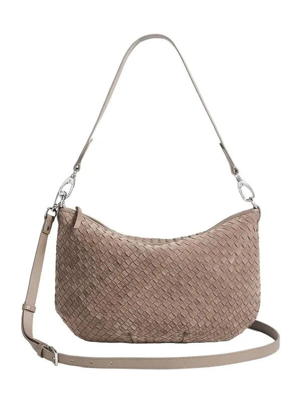 Quince Sloane Suede Handwoven Shoulder Bag - Pebble