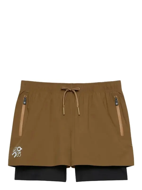 On Performance Shorts With Drawstring And Zippered Pockets - Brown