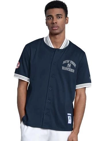 STARTER New York Yankees Button-up Short Sleeve Jacket - Navy