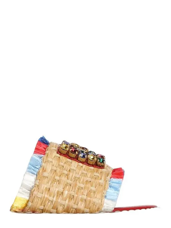 Dolce & Gabbana Flat Straw Slide Sandals With Embellished Fringes - Multicolor