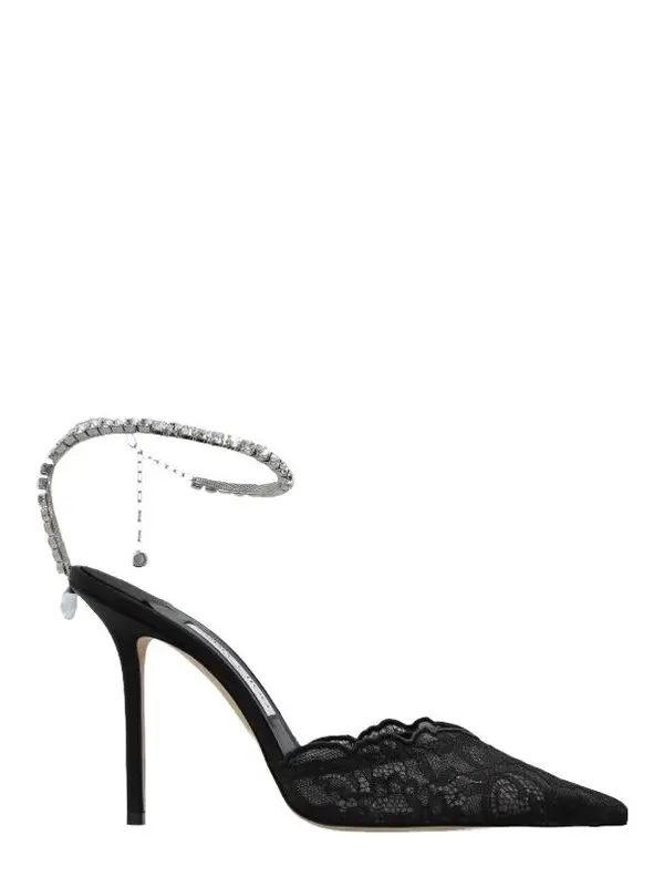 JIMMY CHOO Pointed-toe Slingback High-heeled Sandals With Embellished Ankle Strap - Black