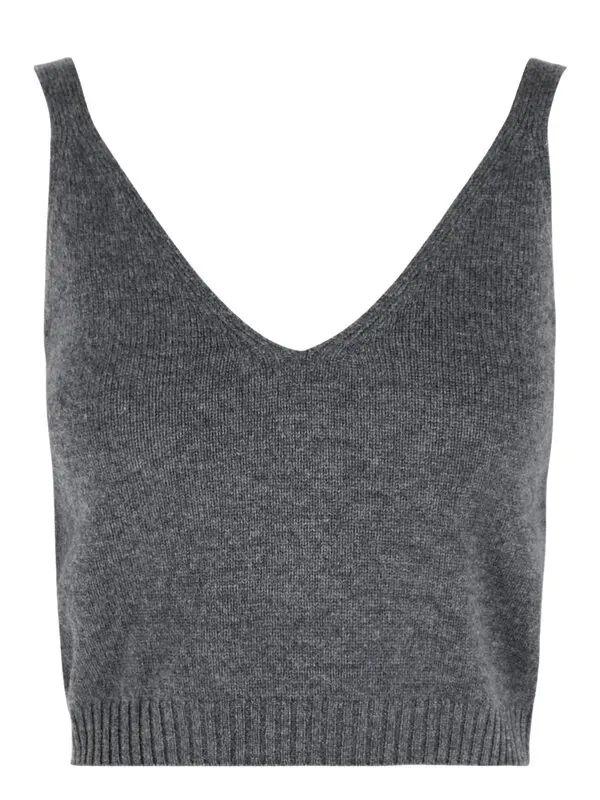 LISA YANG Ribbed V-neck Tank Top - Grey