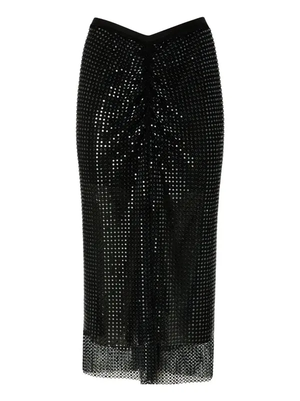 Pinko Rhinestone Mesh Effect Calf-length Skirt - Black