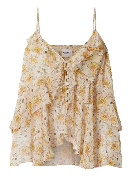 Isabel Marant Étoile Briara Floral Chiffon Ruffled Top - Light Brown