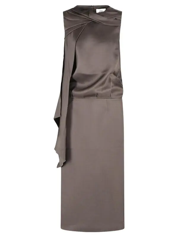 Loulou De Saison Sleeveless Midi Dress With Draped Scarf Insert - Brown