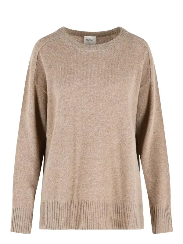 Closed Ribbed Hem Knitted Sweater - Beige