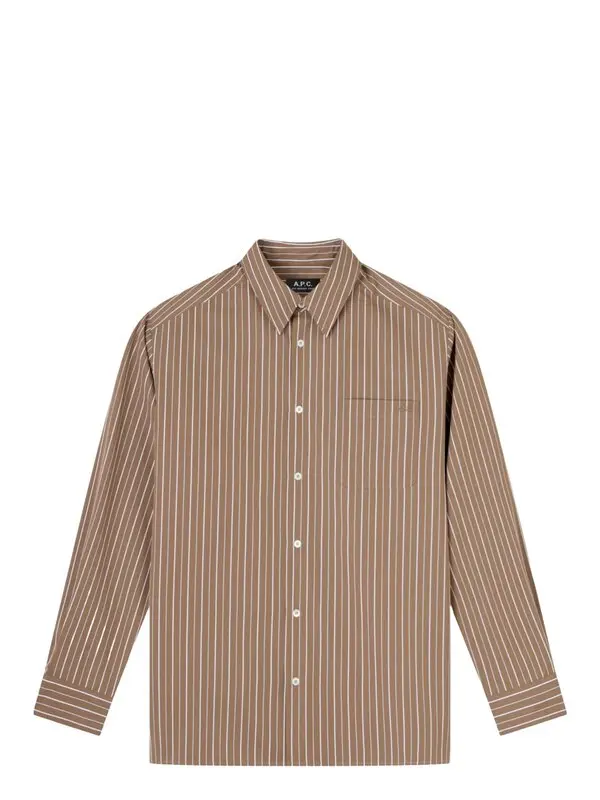 A.p.c. Malo Striped Shirt - Hazelnut Brown