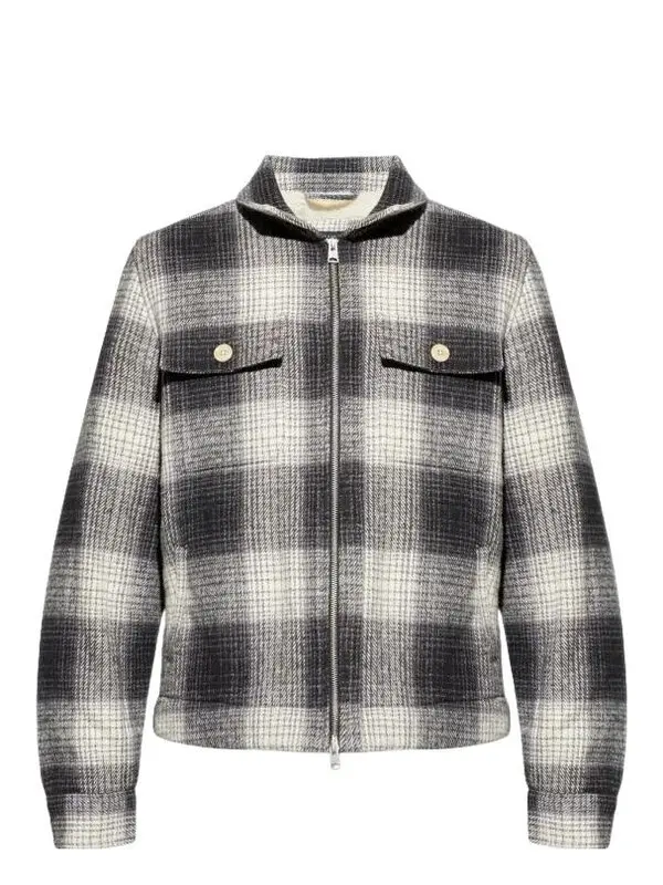 ALLSAINTS Plaid Zip-up Jacket With Buckle Pockets - Gray