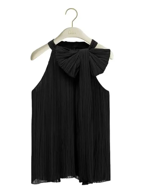 Dior Pleated Halter Top With Oversized Bow - Black