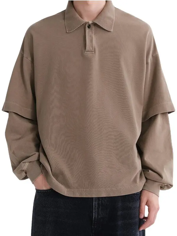 AGOLDE Layered Long Sleeve Polo Shirt - Brown