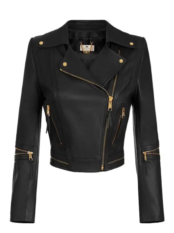 Elisabetta Franchi Zipped Biker Jacket - Black