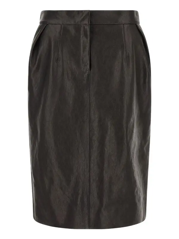 Magda Butrym Leather Pleated Midi Skirt - Black
