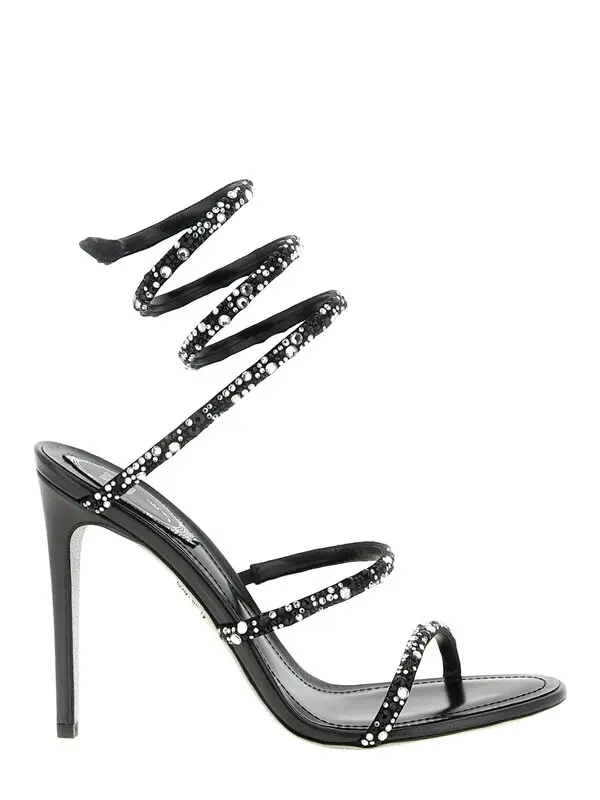 Rene Caovilla Crystal Embellished Spiral Stiletto Sandals - Black